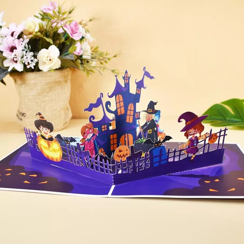 Halloween Pop up Card HAUNTED HOUSE Whimsical Kids Trick or Treat Full ...