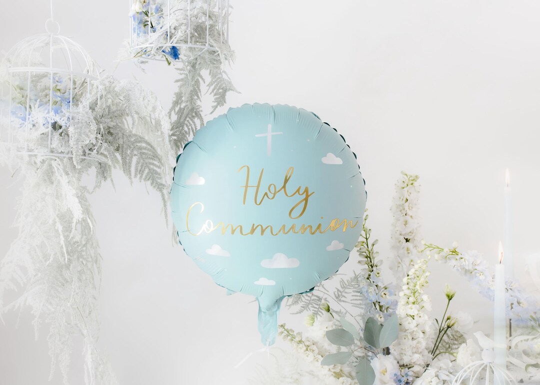 Holy Communion Foil Balloon in Blue Boys First Communion Religious ...