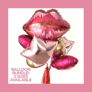 Valentine’s Day Balloon Bundle Pink Kiss Lips Stars Hearts Bundle Foil ...