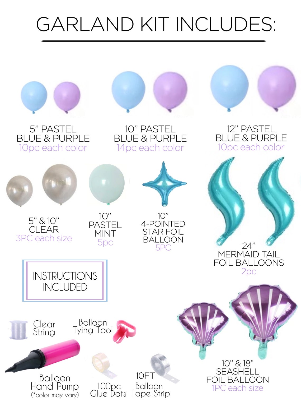 Mermaid Tail Balloon Arch Large Pastel Blue Purple Nautical | Etsy