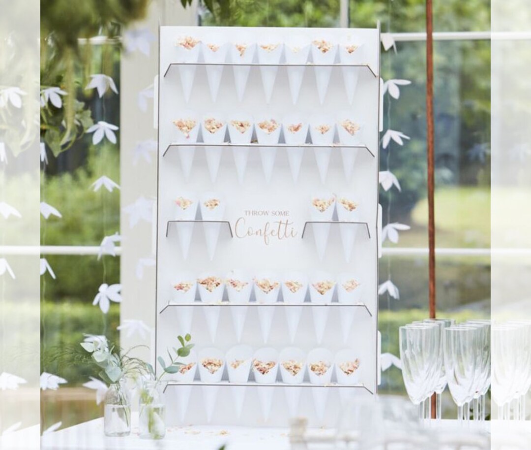 Confetti Stand and Cones for Wedding Bride Groom Send off White ...
