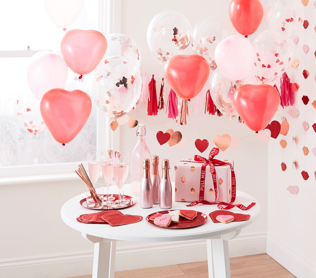 Heart Balloon Bundle Clear Confetti Filled Pink Read Romantic Valentine ...