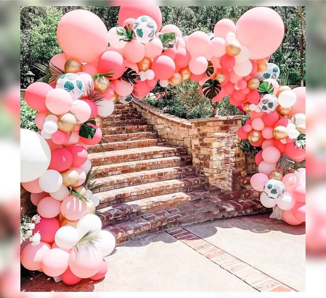 Tropical Garland Huge Full Balloon Arch Pink Flamingo Exotic Leaf Aloha ...