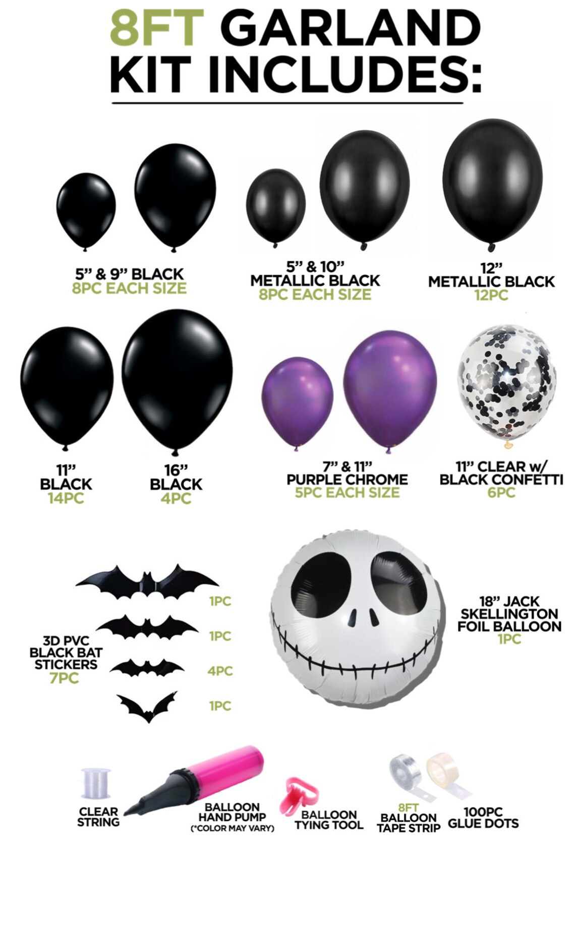 Halloween Balloon Arch Skull Skeleton Black Bat Purple Confetti Filled ...