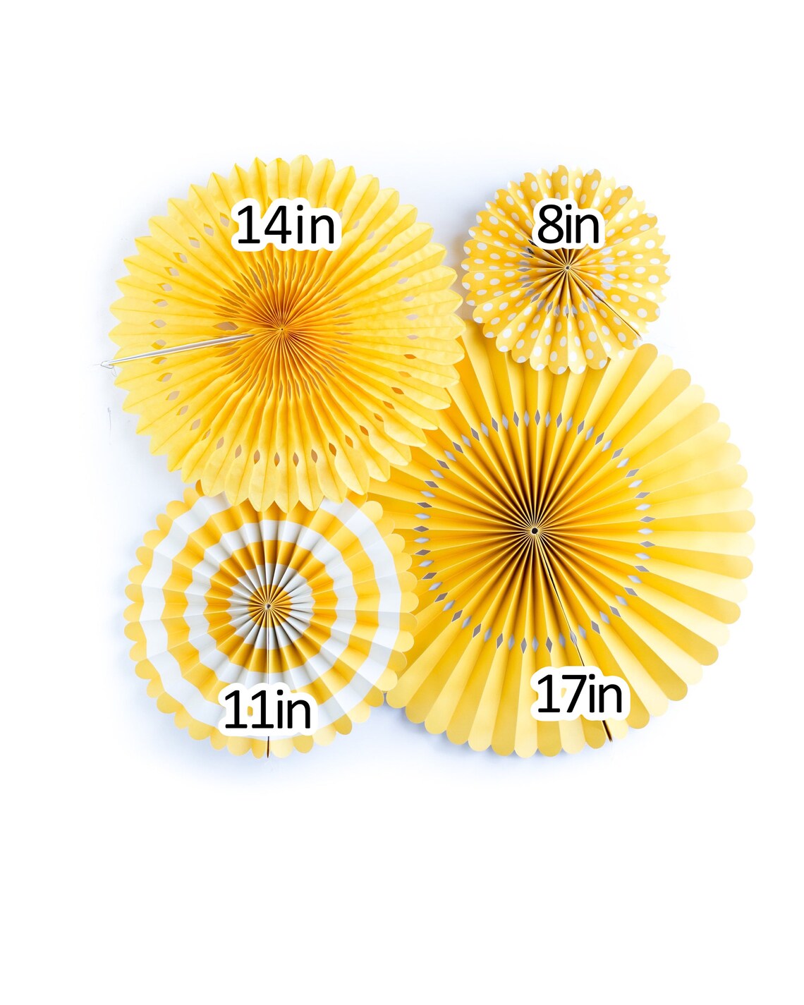 Yellow Paper Fan Set Striped Polka Dot Plain Rosettes Summer - Etsy