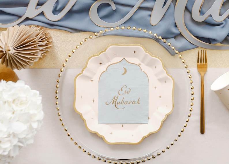 Eid Paper Plates Cream Gold With Stars Celestial Luxury Tableware ...