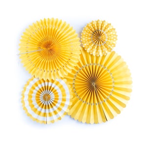 Yellow Paper Fan Set Striped Polka Dot Plain Rosettes Summer | Etsy