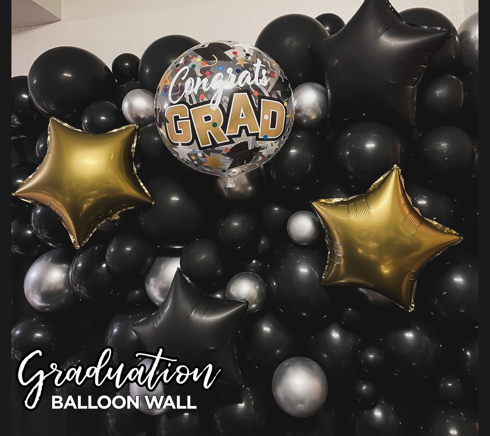 Graduation Backdrop Balloon Wall Kit Black Gold Star Confetti - Etsy