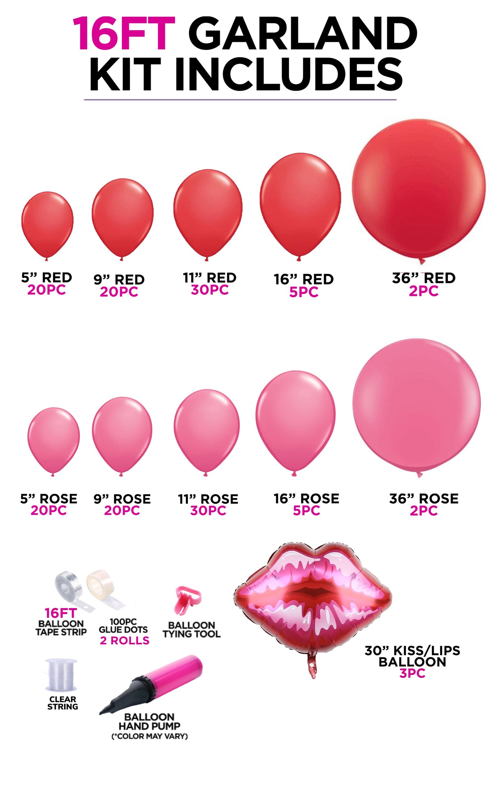 Valentine's Day Red Pink Balloon Bundle Set DIY Lips Balloon Garland ...