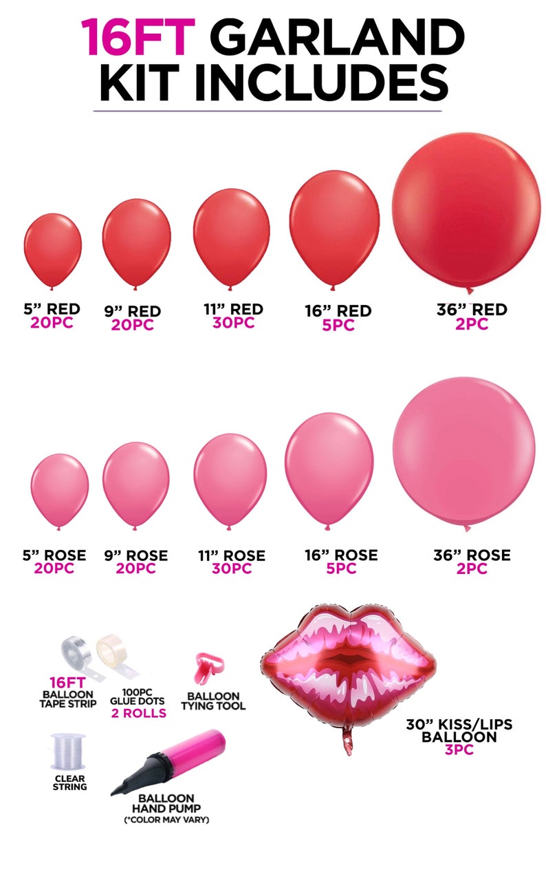 Valentine's Day Red Pink Balloon Bundle Set DIY Lips Balloon Garland ...