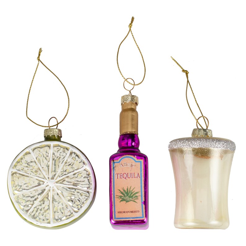 Christmas Tree Ornament TEQUILA SET Hanging Bottle Lemon Funny Humorous ...