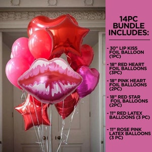 Valentine’s Day Balloon Bundle Red Hearts Stars Pink Lips DIY Bouquet ...