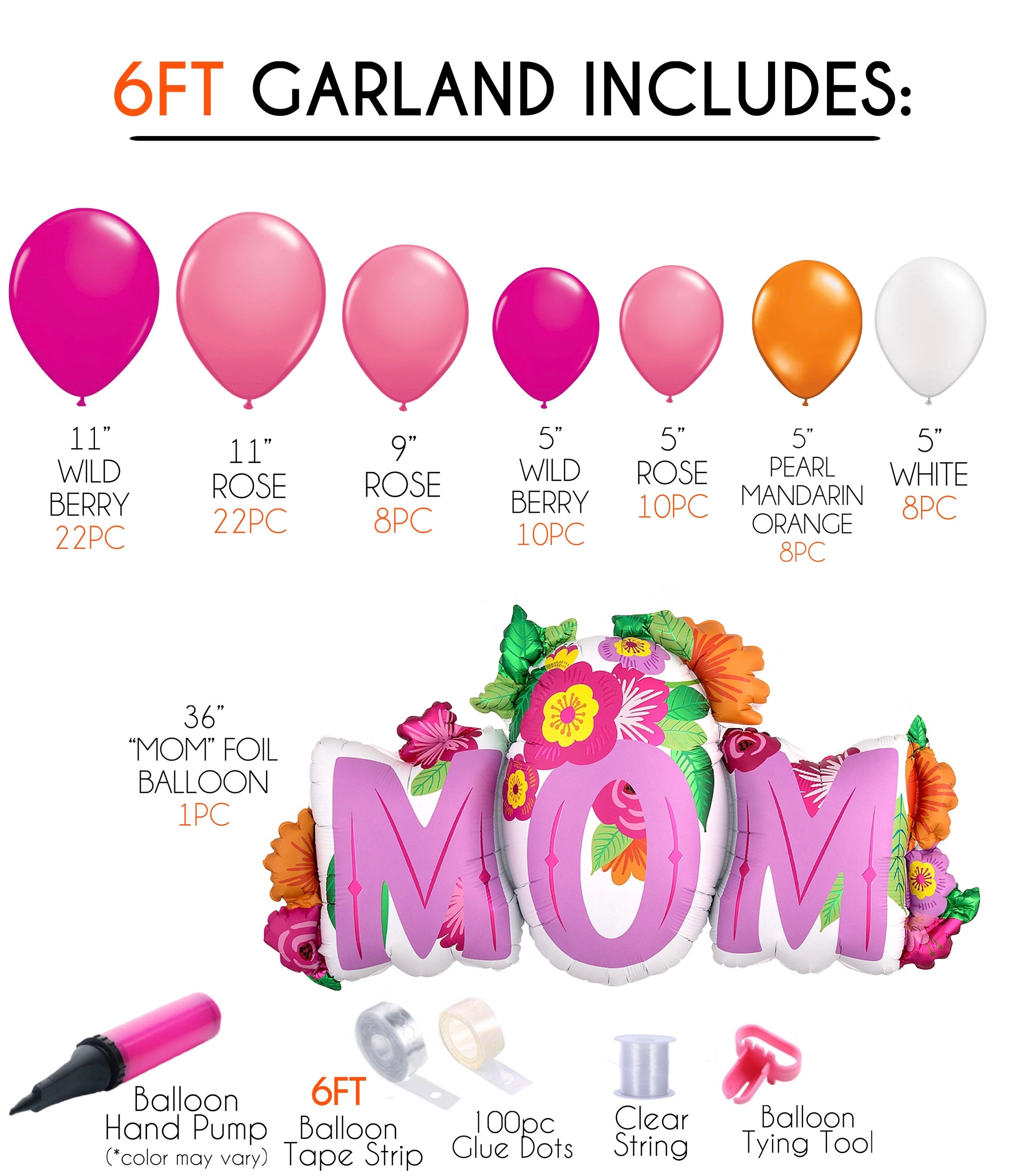 Mom Balloon Garland Pink Floral Tropical Table Buffet Floor Entryway ...