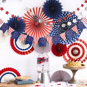 4th of July Paper Fan Set Red White Blue Hanging Party - Etsy
