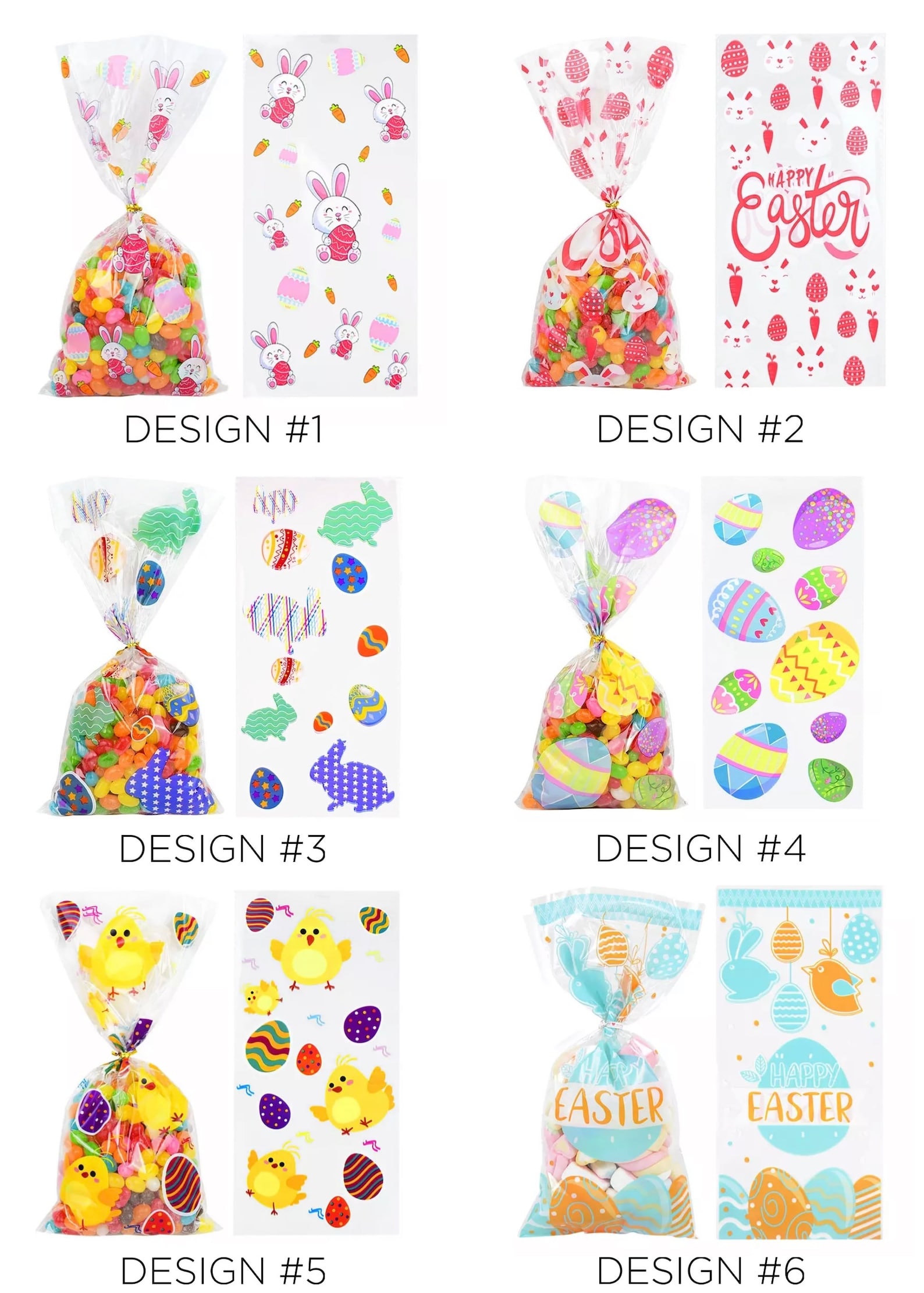 Easter Treat Bag Bunny Chick Eggs Clear Cellophane Bags Goodie Cookie ...