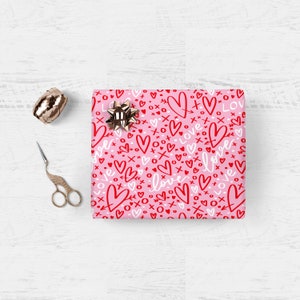 XOXO Gift Paper Hugs Kisses Love Pink Red Hearts Minimalist Present ...