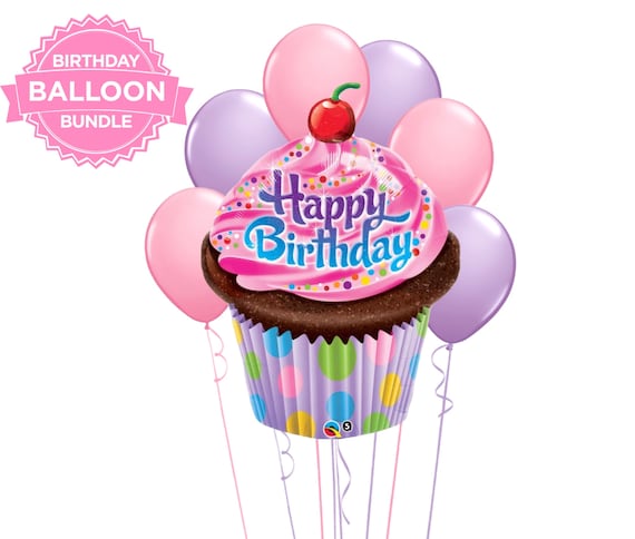 Giant Cupcake Foil Balloon Happy Birthday Pink Purple Cute Muffin Foody ...