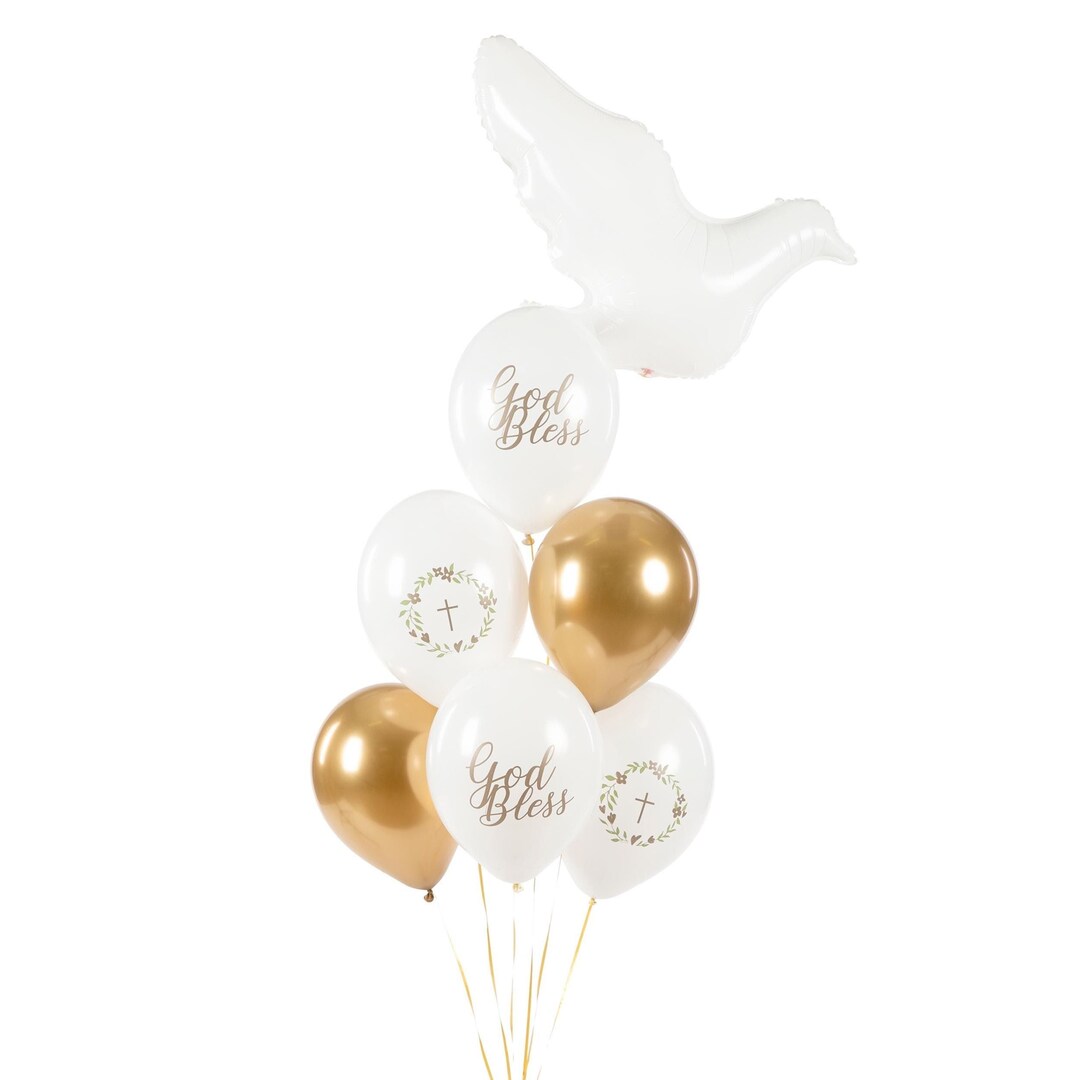 Christening Balloon Bouquet White Dove Cross God Bless Baby Boy Girl ...