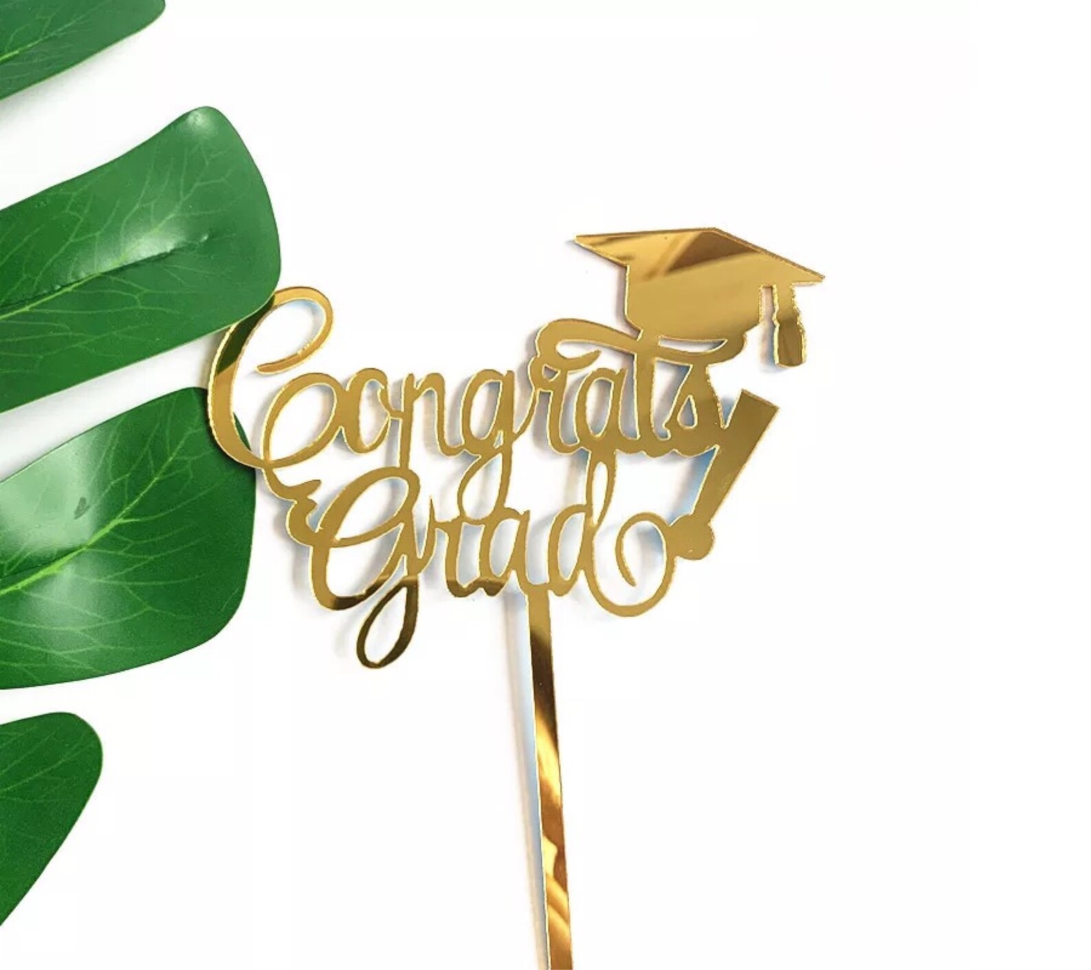 Graduation Cake Topper Congrats Grad Acrylic Gold Academic Cap Dessert ...