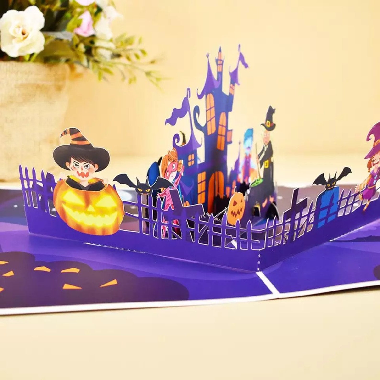 Halloween Pop up Card HAUNTED HOUSE Whimsical Kids Trick or Treat Full ...