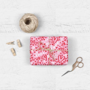 Valentine Gift Paper Hugs Kisses Hearts XOXO Galentine Red Pink Fine ...