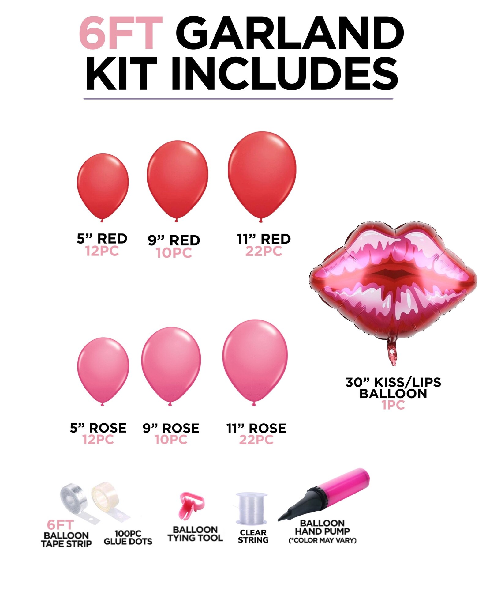 Valentine's Day Red Pink Balloon Bundle Set DIY Lips Balloon Garland ...