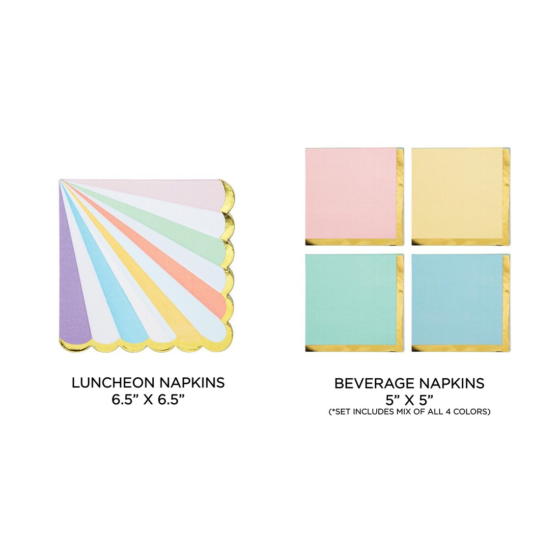 Pastel Paper Napkins With Gold PLAIN or STRIPED Beverage Luncheon ...