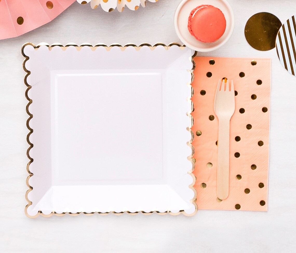 Cream Plates With Gold Scalloped Edge Plain Square Paper - Etsy