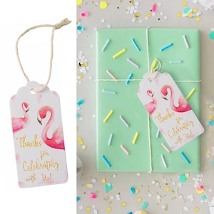 Flamingo Gift Tag PRINTED Cute Pink Thank You Favor Card Tropical ...