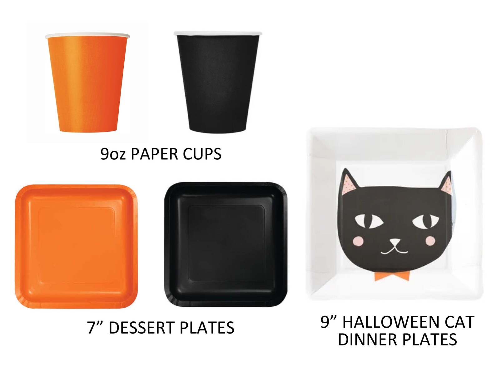 Halloween Tableware MIX and MATCH Plain Black Orange CAT Paper Plates ...