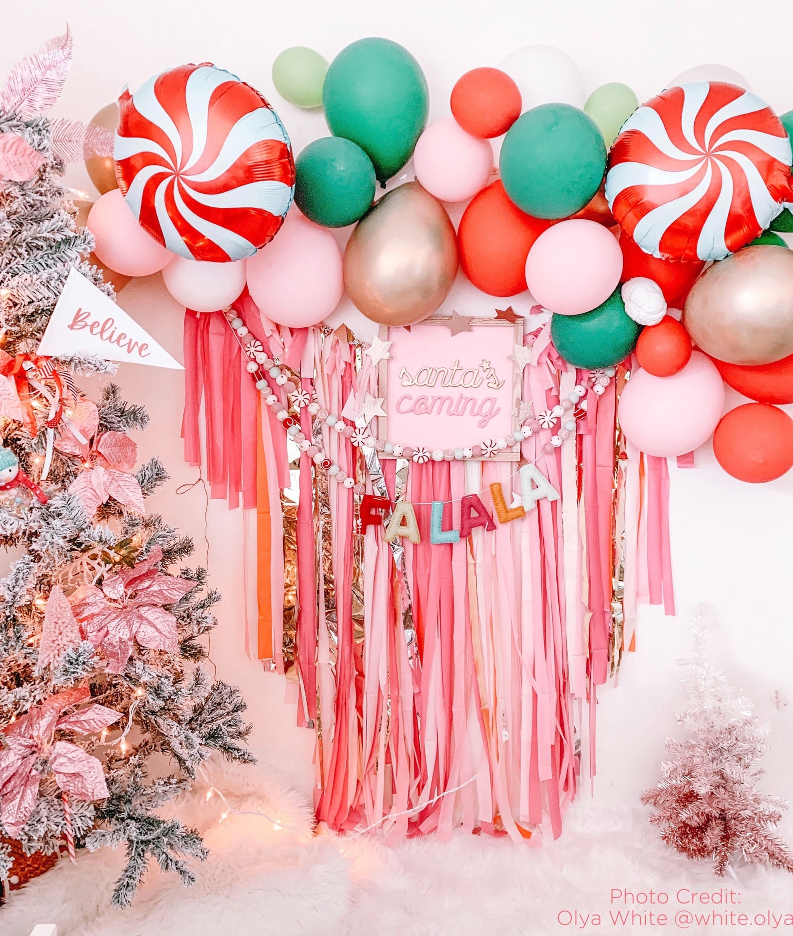 Christmas Balloon Set Pink Red White Candy Swirl Balloons Santa Village ...