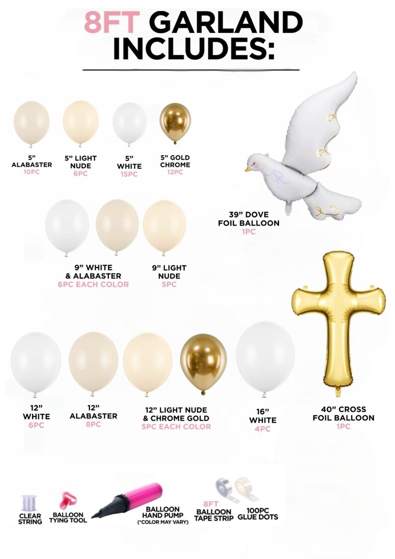 Christening Balloon Garland DIY Arch Kit White Dove Cross Religious ...