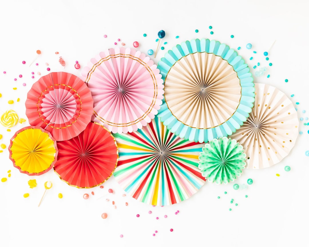 Rainbow Hanging Paper Fan Set Striped Birthday Party Fans Rainbow Kids ...