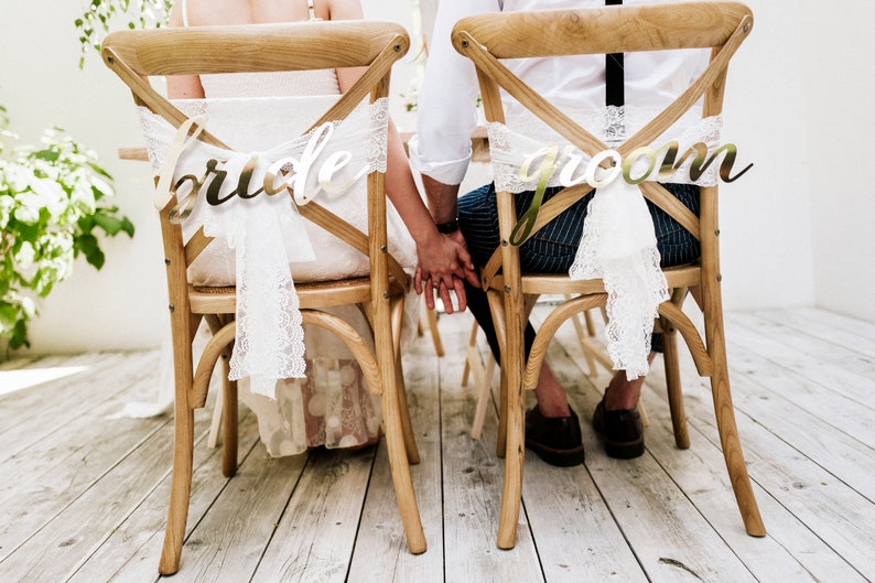 Wedding Chair Signs BRIDE and GROOM in Gold Foil Modern - Etsy
