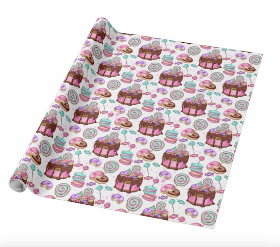 Gift Wrapping Paper Fun Colorful Cake Candy Donut Print Present ...