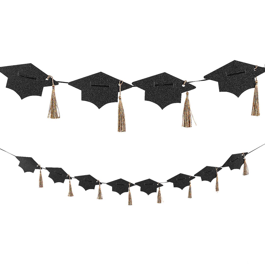 Graduation Garland Black Grad Academic Hat Glitter Banner Class 2023 ...