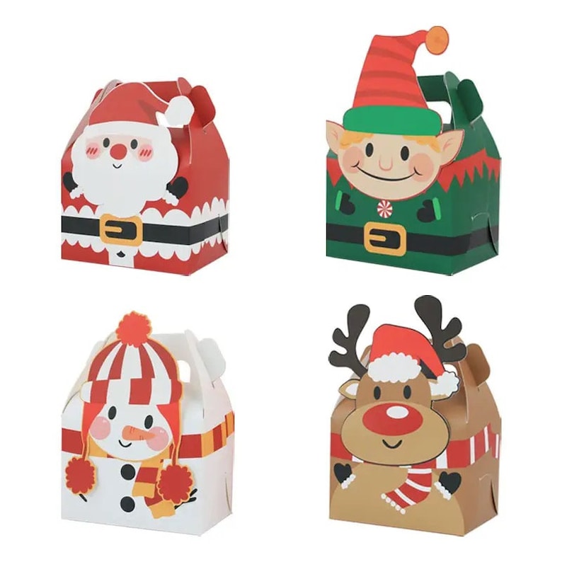 CHRISTMAS BOX for Gift and Favor Sweet Santa Elf Snowman Reindeer ...