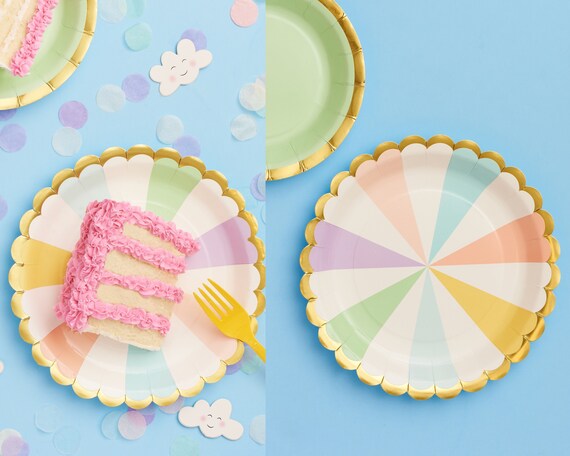 Pastel Paper Plates with Multicolor Swirl Pattern Scalloped Edge ...