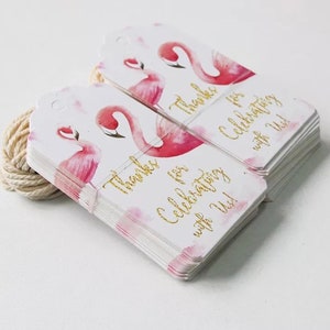 Flamingo Gift Tag PRINTED Cute Pink Thank You Favor Card Tropical ...