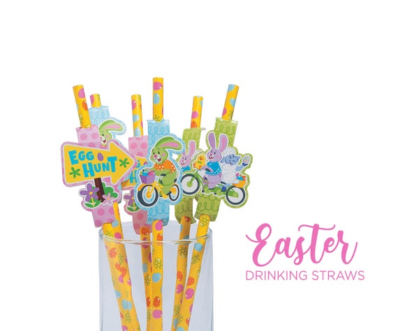 Easter Paper Straws Colorful Bunny Sheep Egg Hunt Drinkware Spring ...