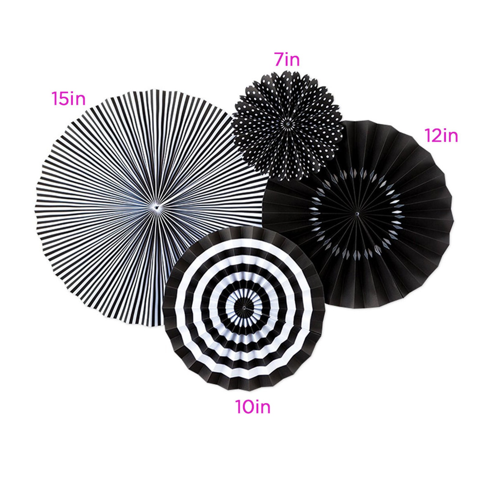 Black White Paper Fan Set Elegant Stylish Hanging Wall Ceiling | Etsy