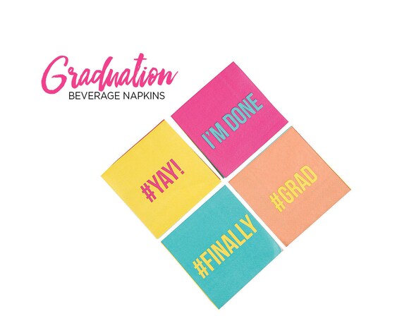 Cheerful Graduation Napkins Colorful Bright Hashtag Paper Tissues Yay ...