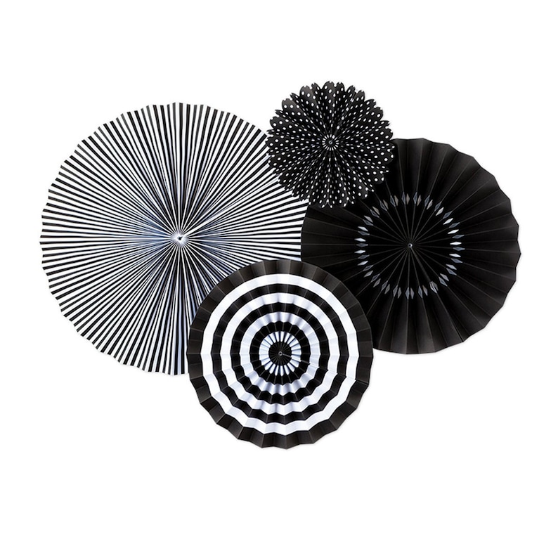 Black White Paper Fan Set Elegant Stylish Hanging Wall Ceiling Rosettes ...