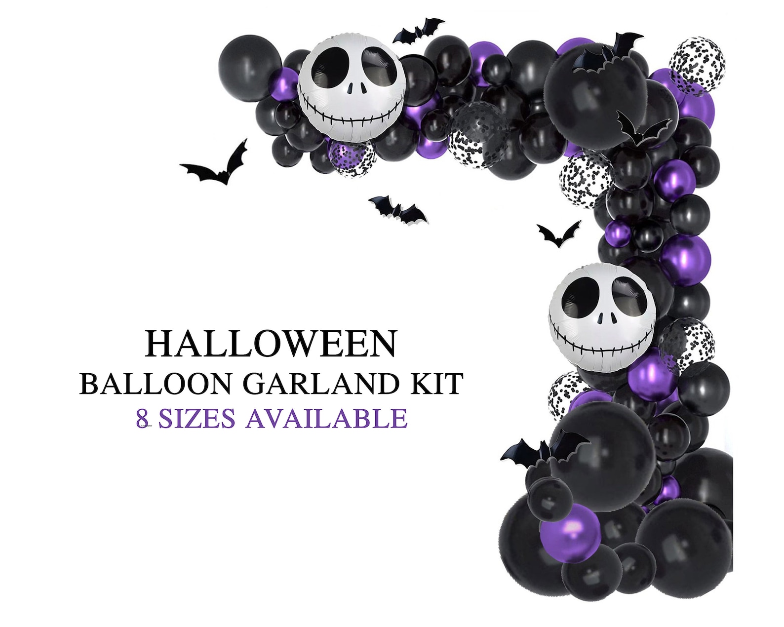 Halloween Balloon Arch Skull Skeleton Black Bat Purple Confetti Filled ...