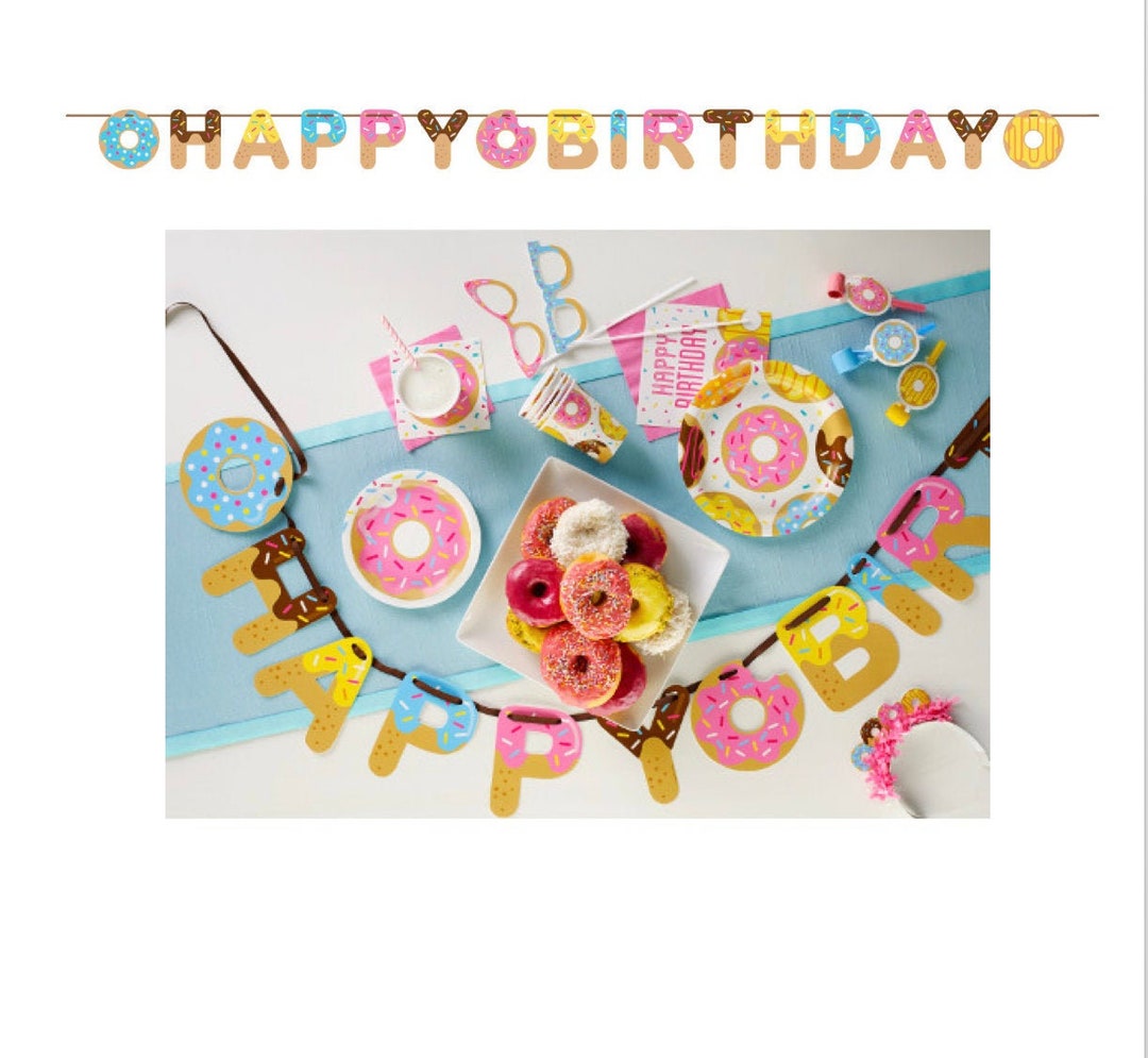 Happy Birthday Donut Banner Colorful Cheerful Foody Garland Sweet Table ...