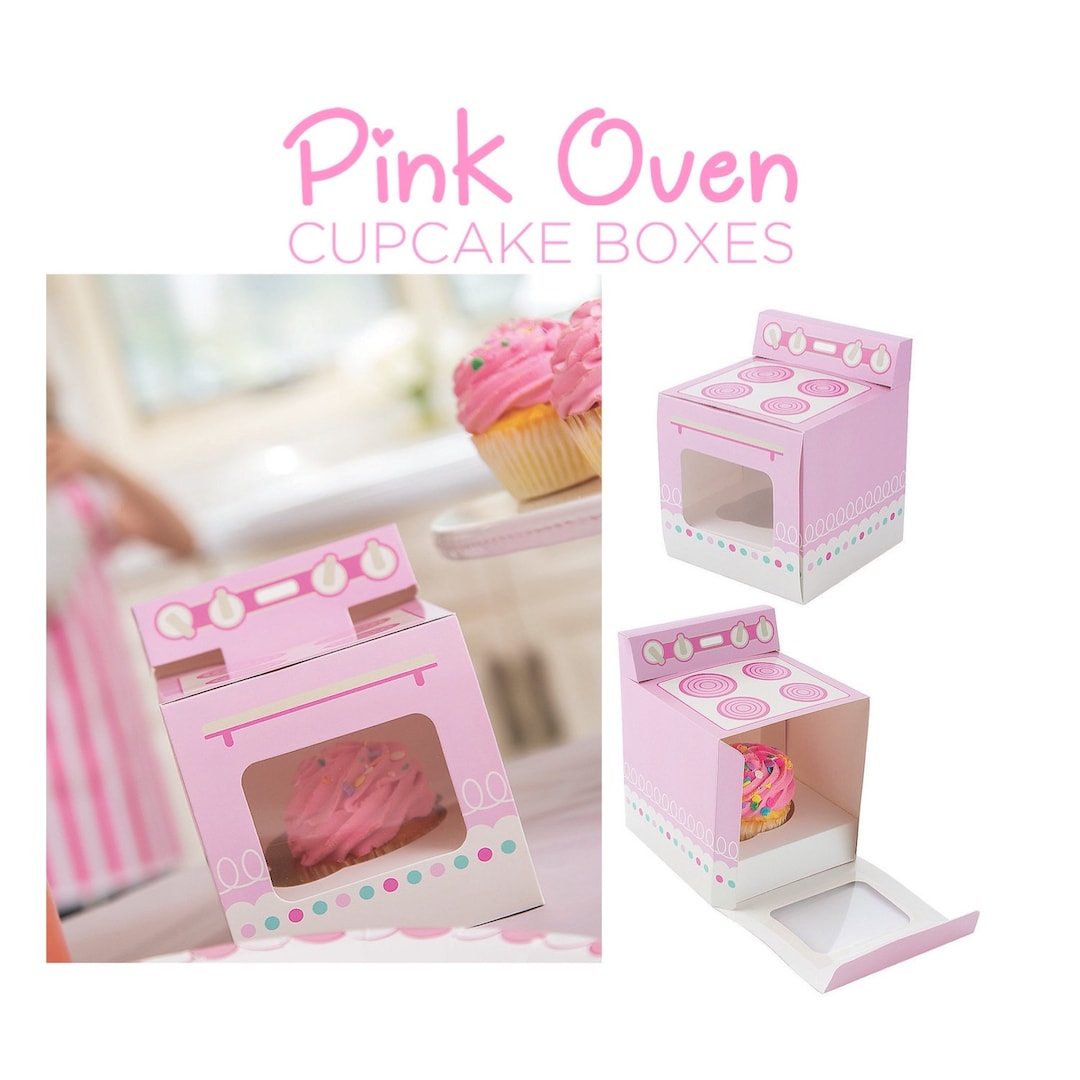 Oven Shape Cupcake Box Set Pink Cute Treat Packaging With Window Bun in ...