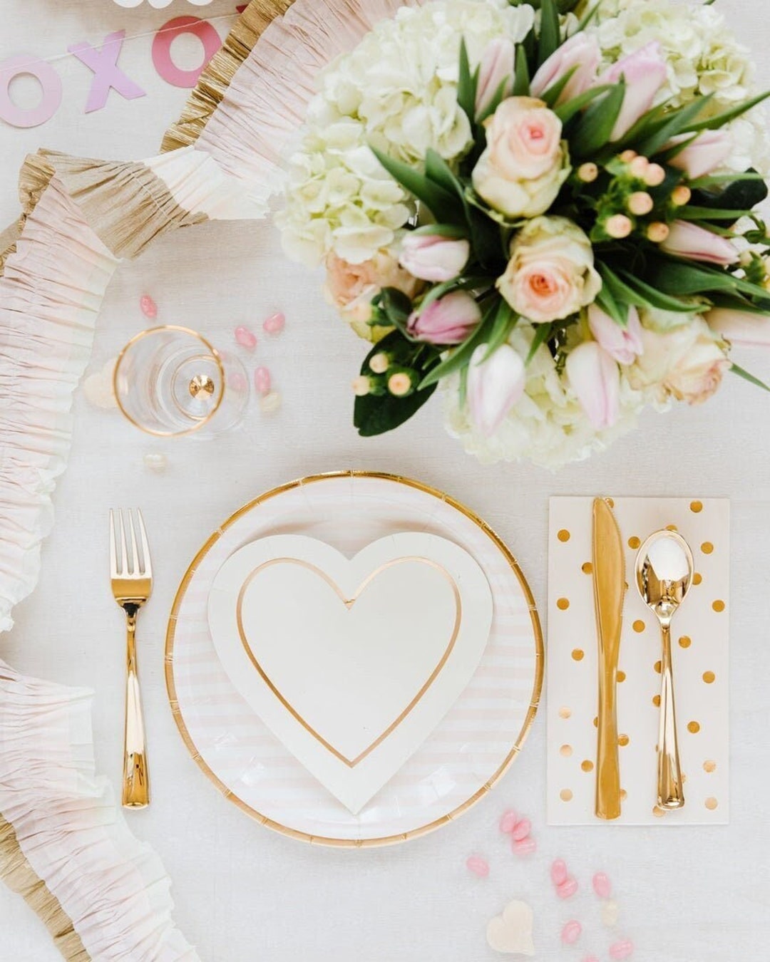 Heart Tableware Set in Cream With Gold PLATES NAPKINS CUTLERY Minimal ...