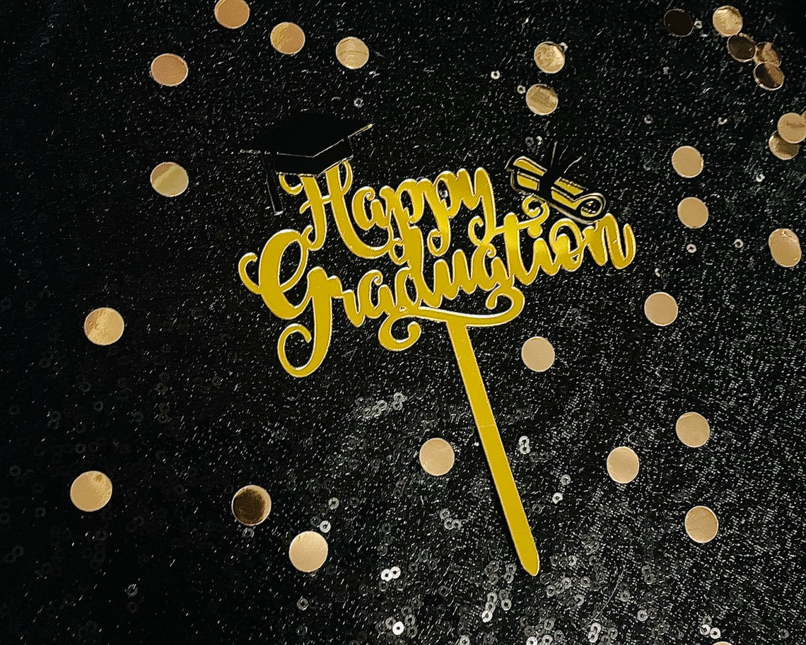 Graduation Cake Topper Gold Black Academic Cap Diploma Dessert - Etsy
