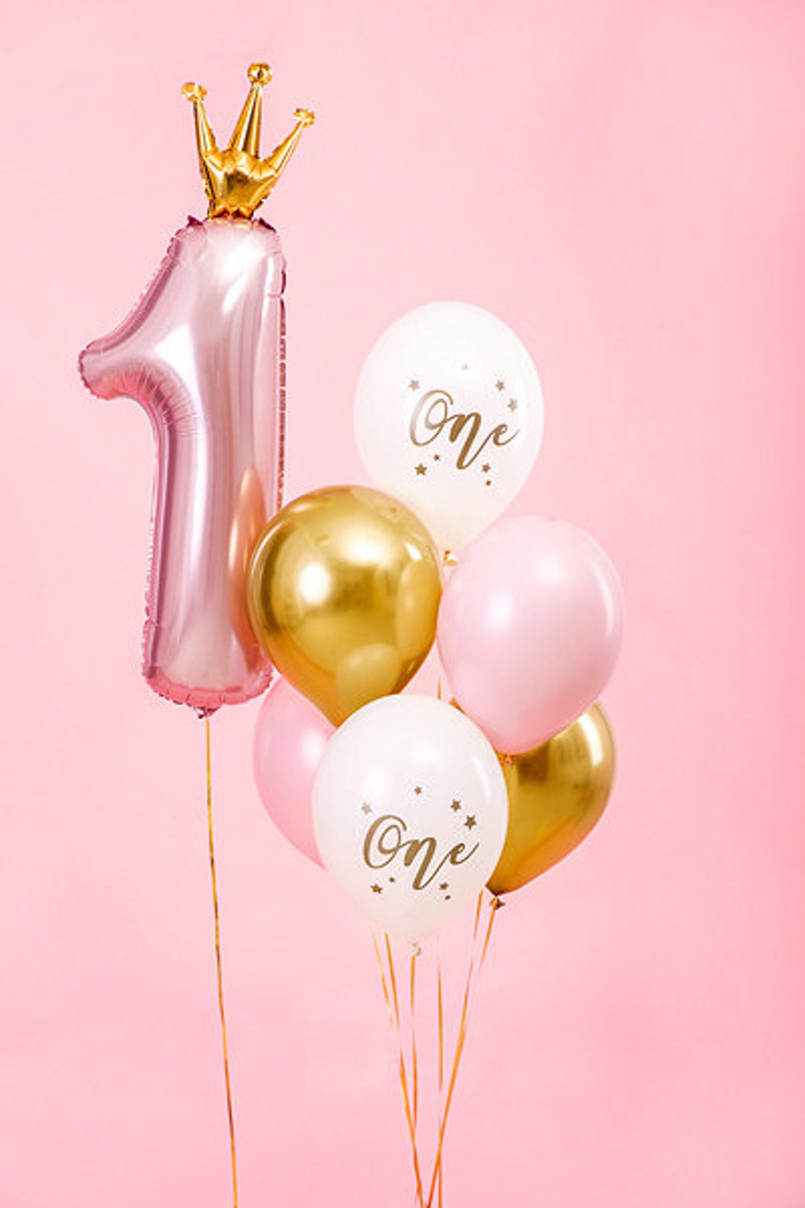 First Birthday Balloon NUMBER ONE Light Pink With Gold Crown - Etsy
