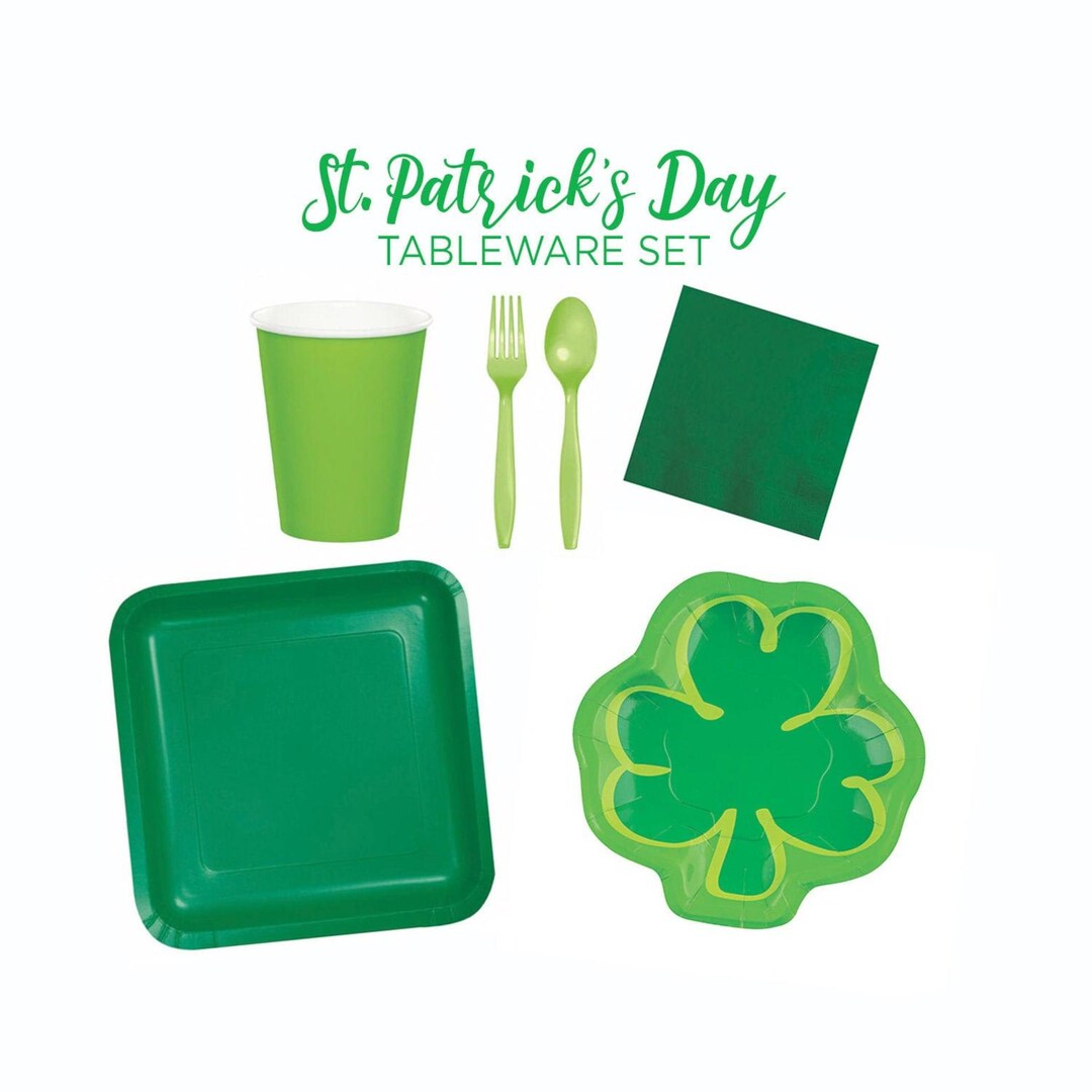 Green Tableware Set for ST. PATRICK’S DAY Party Lucky Clover Shamrock ...